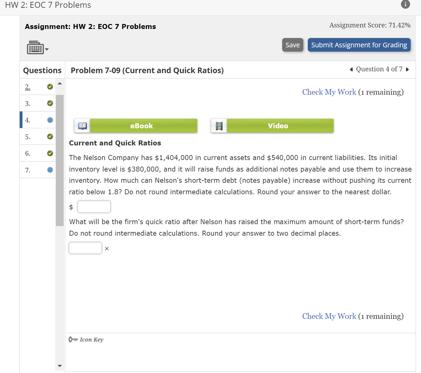 Solved Assignment: HW 2: EOC 7 Problems Assignment Score: | Chegg.com