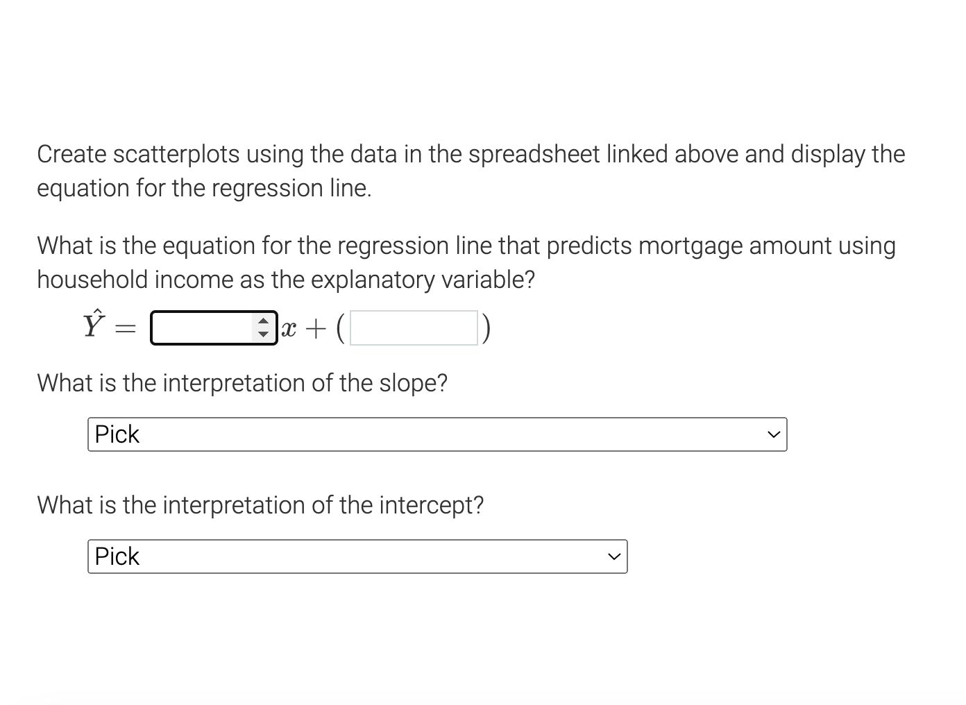 Create scatterplots using the data in the spreadsheet | Chegg.com