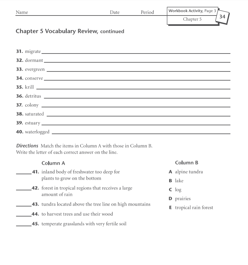 Solved 29 Chapter 5, Lesson 3 Deciduous and Coniferous | Chegg.com