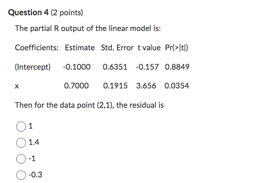 The partial R output of the linear model is: Then for | Chegg.com