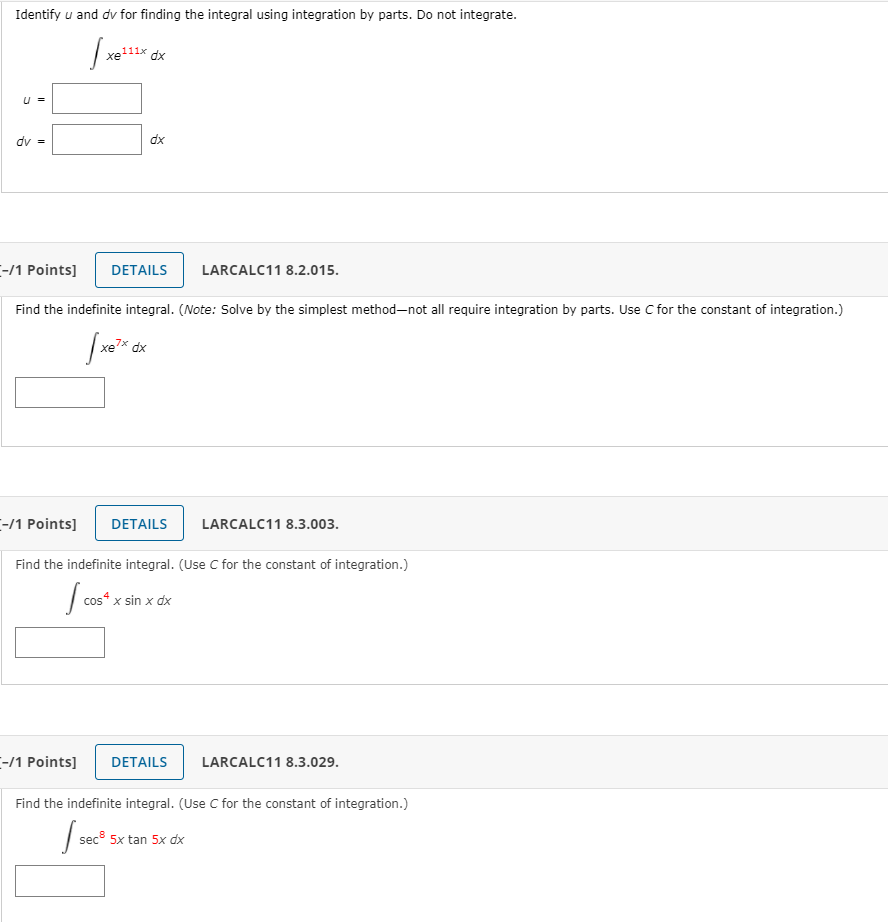 Solved Identify u and dv for finding the integral using | Chegg.com