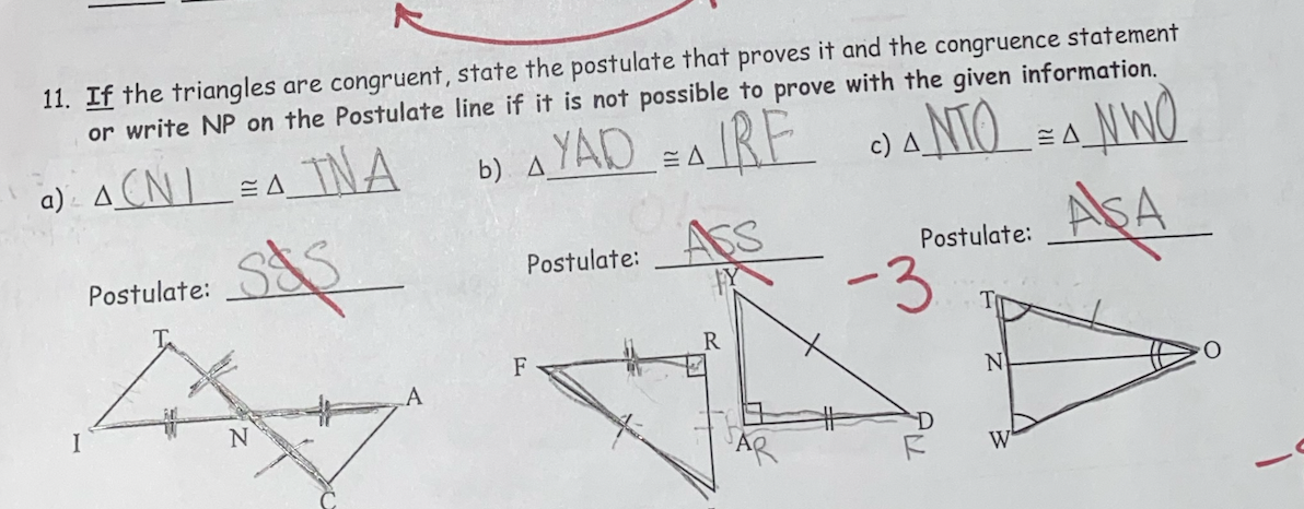 Solved 11. If the triangles are congruent, state the | Chegg.com