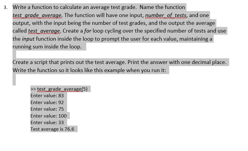3. Write a function to calculate an average test | Chegg.com