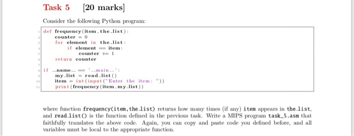 Task 5 [20 marks] Consider the following Python | Chegg.com