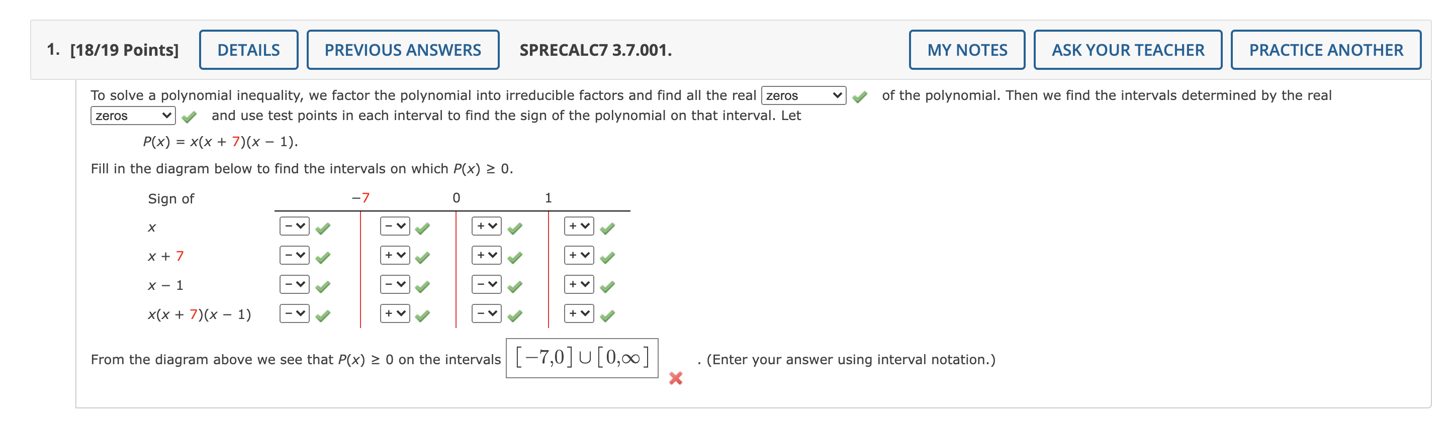 Solved 1. [18/19 Points] DETAILS PREVIOUS ANSWERS SPRECALC7 | Chegg.com
