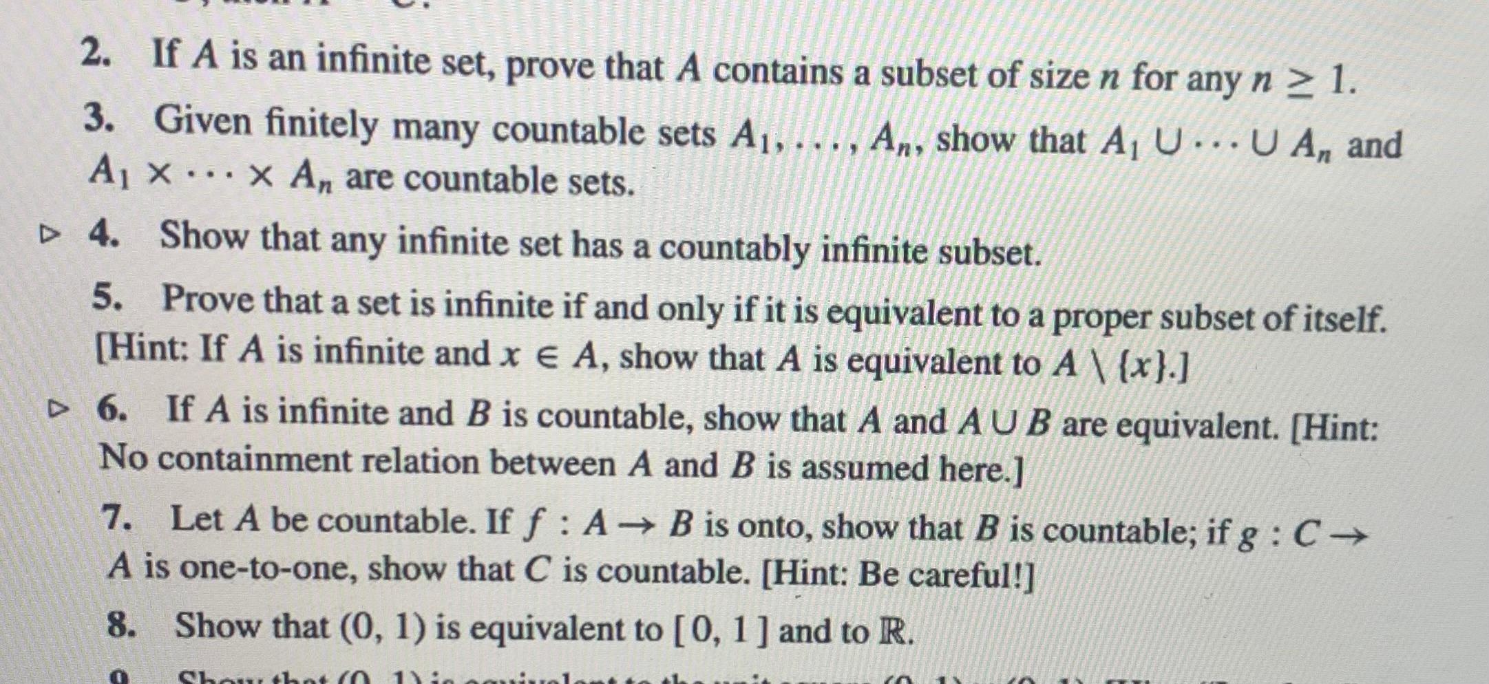 Solved 2. If A is an infinite set, prove that A contains a | Chegg.com