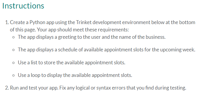 Solved Instructions 1. Create a Python app using the Trinket | Chegg.com