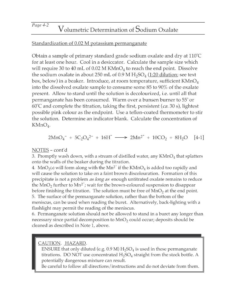 Solved Page 4-1 Volumetric Determination of Sodium Oxalate | Chegg.com