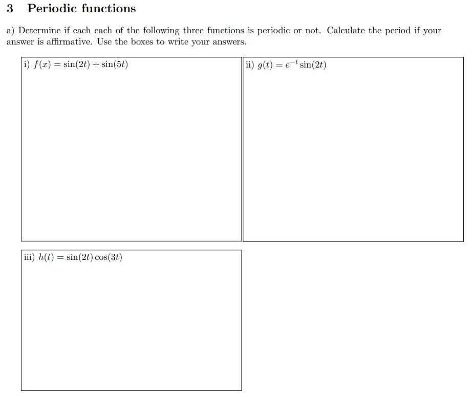 Solved 3 Periodic functions a) Determine if each each of the | Chegg.com