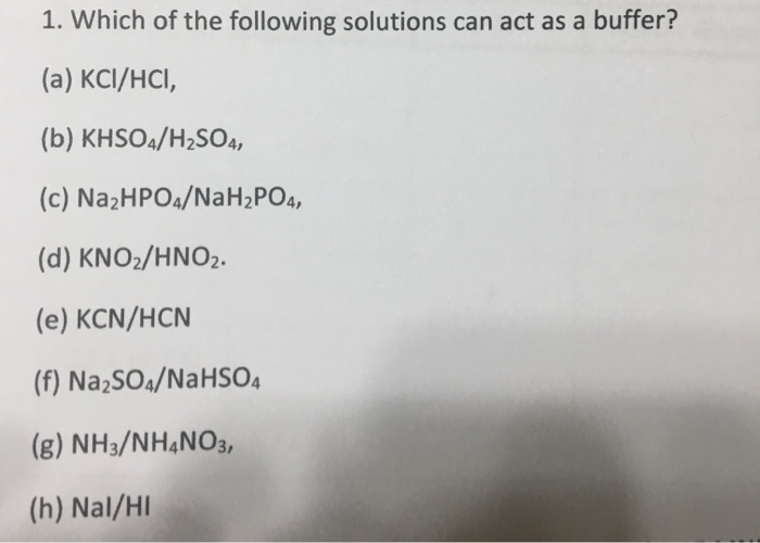 Solved Which Of The Following Solutions Can Act As A Buffer