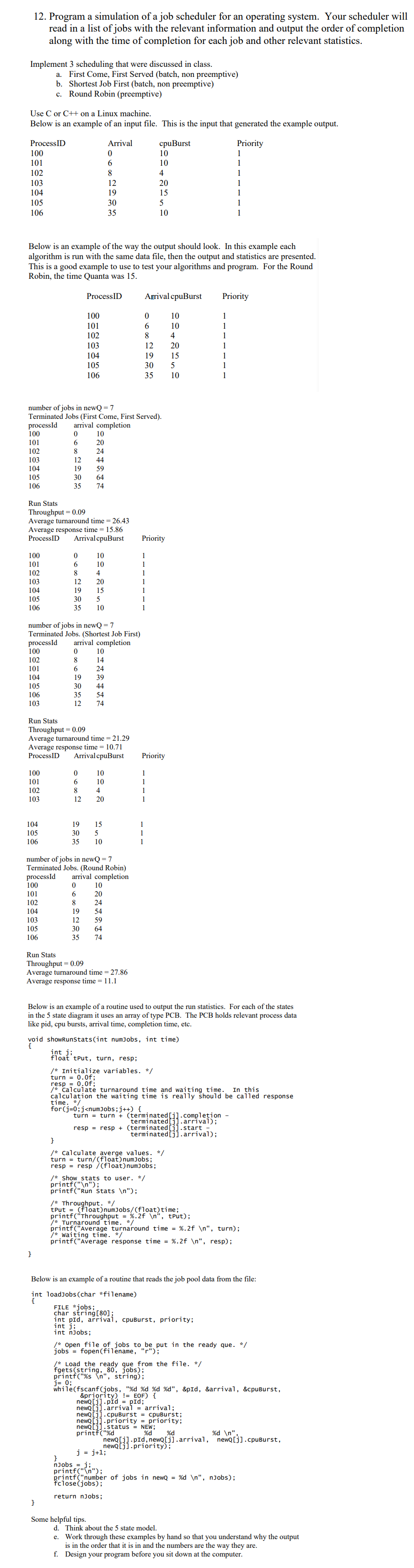 Job Scheduler: OS Program a simulation of a job | Chegg.com