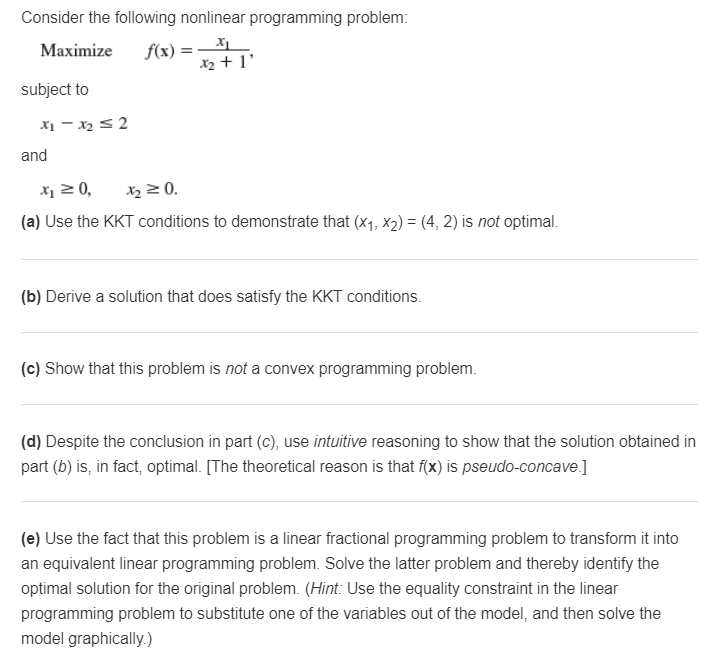 Consider the following nonlinear programming problem: | Chegg.com Consider the following nonlinear programming problem: | Chegg.com