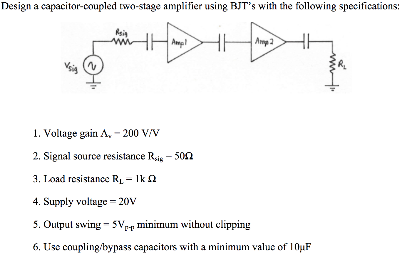 Design a capacitor-coupled two-stage amplifier using | Chegg.com