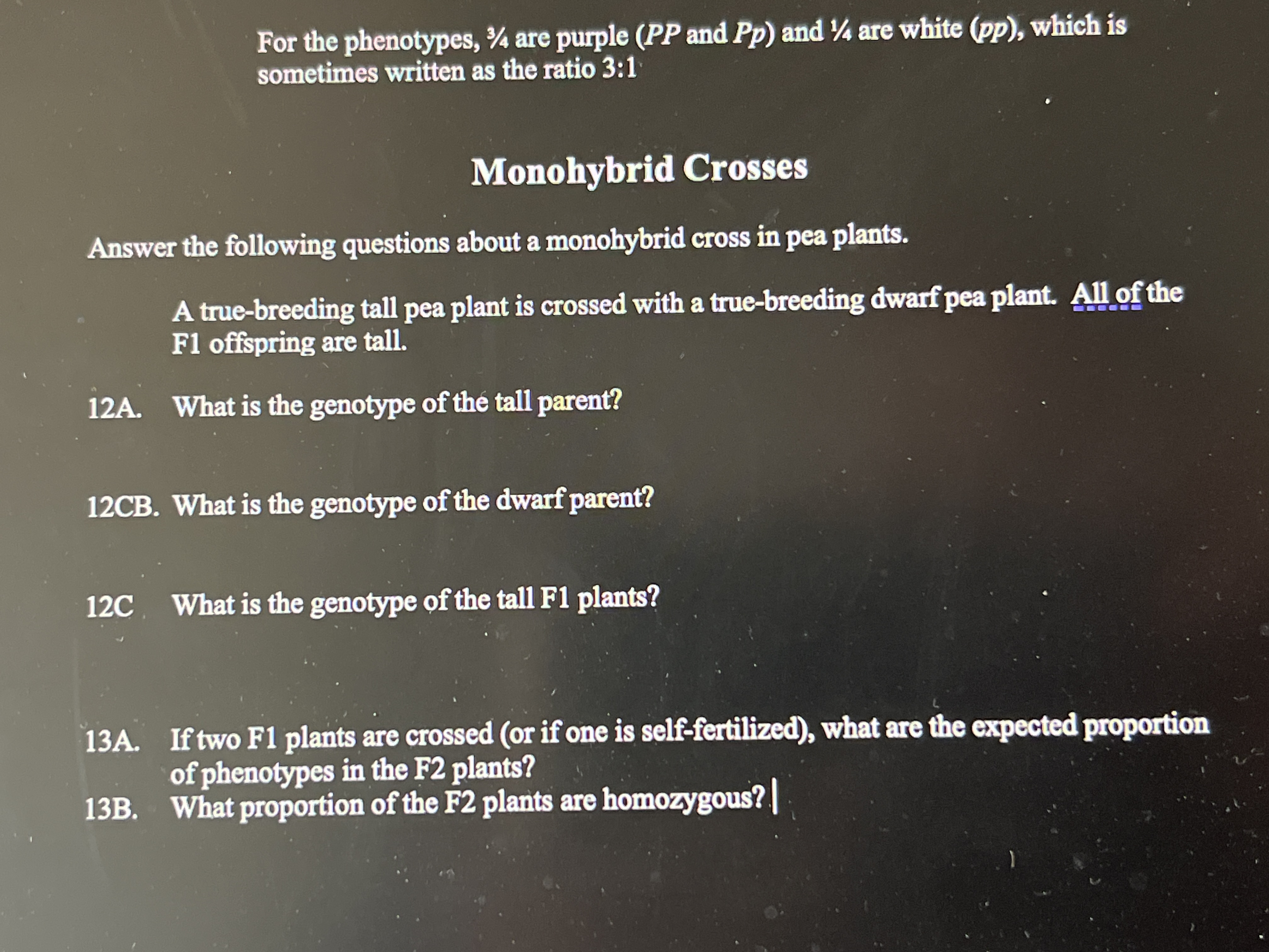Solved For the phenotypes, 3/4 are purple (PP and Pp ) and | Chegg.com