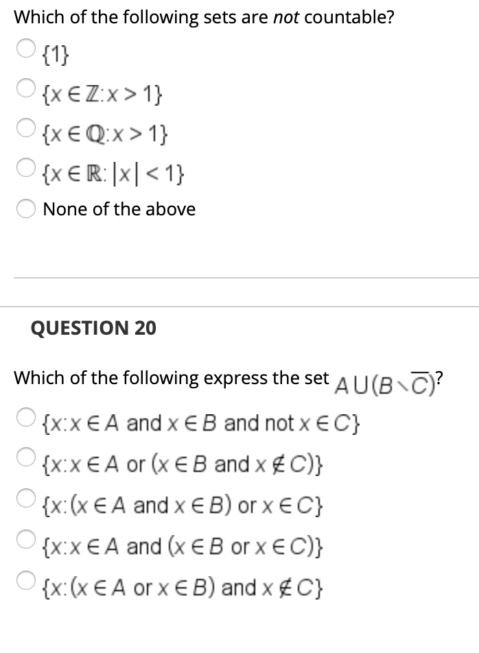 Solved Which of the following sets are not countable? {1} | Chegg.com