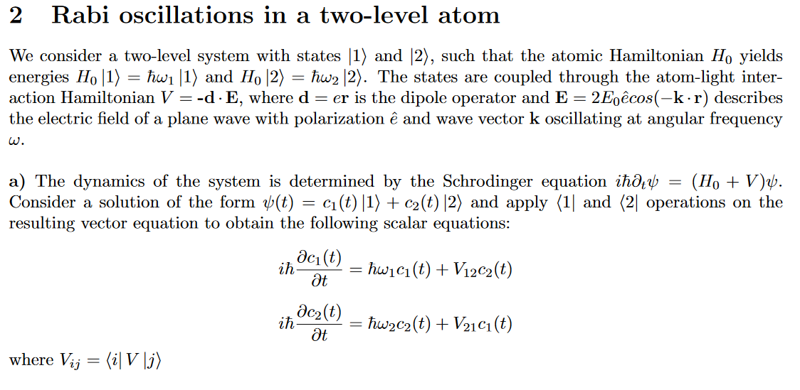 Solved We consider a two-level system with states ∣1 and | Chegg.com