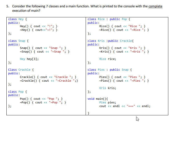 Solved 5. Consider the following 7 classes and a main | Chegg.com