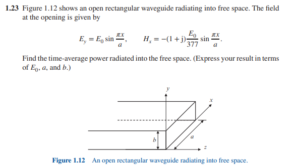 Solved 23 Figure 1.12 shows an open rectangular waveguide | Chegg.com
