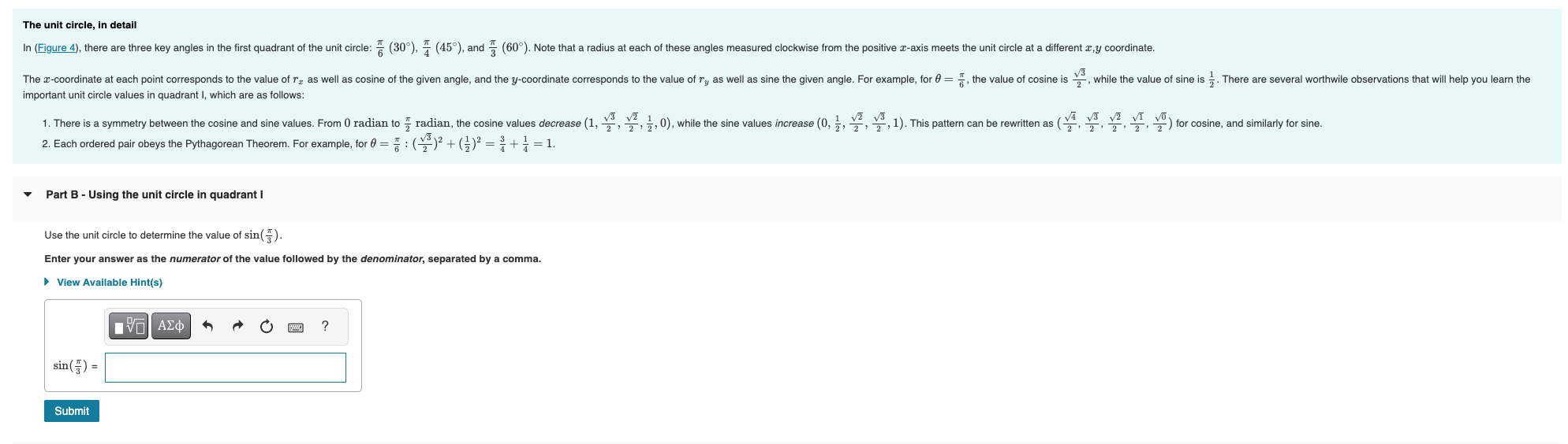 Solved The unit circle, in detailimportant unit circle | Chegg.com