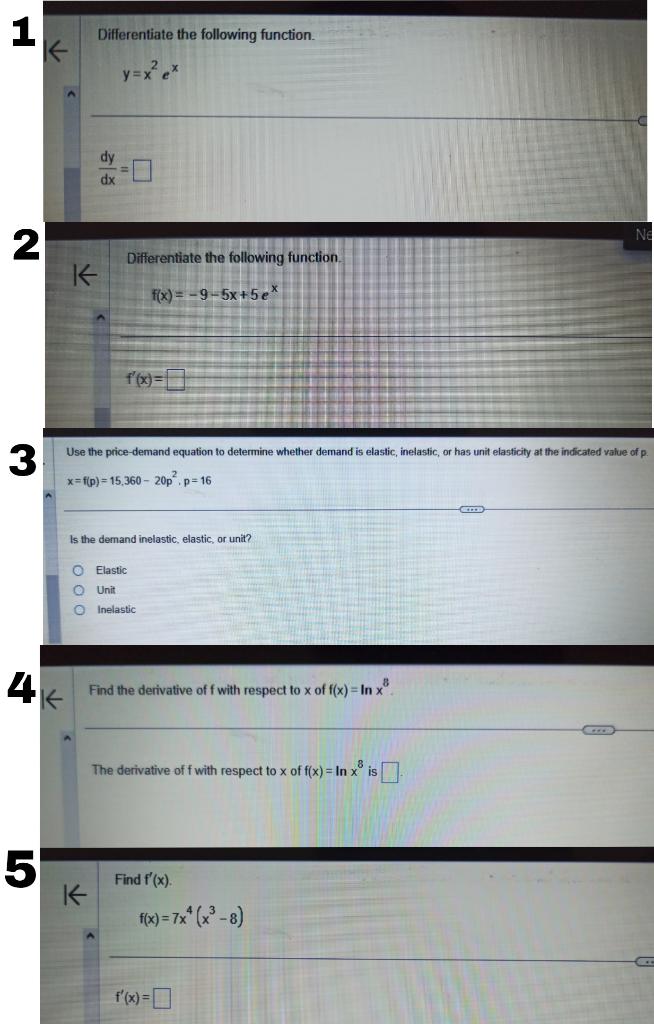 Solved Differentiate the following function. y=x2ex dxdy= | Chegg.com