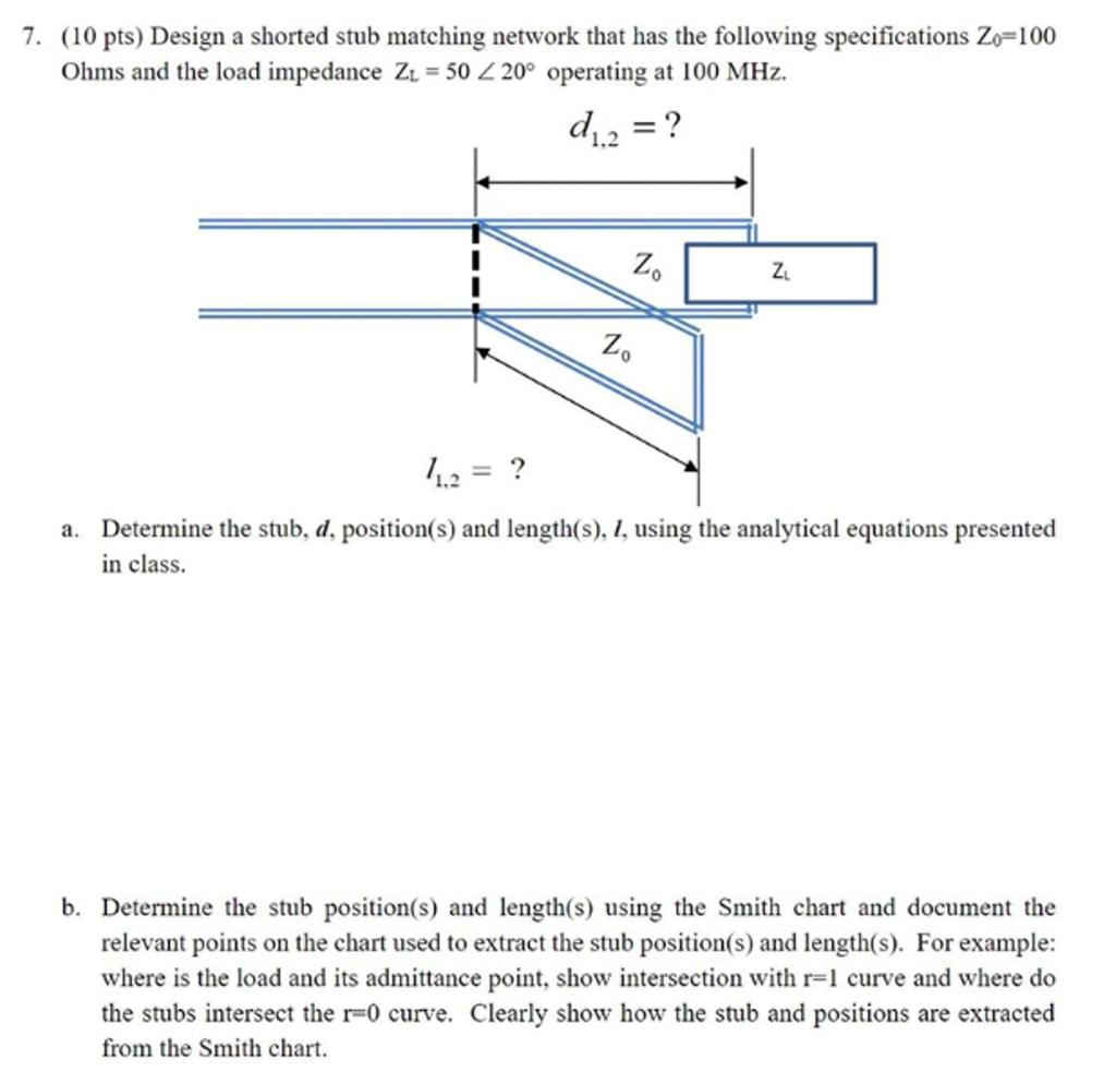 Solved 7. (10 pts) Design a shorted stub matching network | Chegg.com