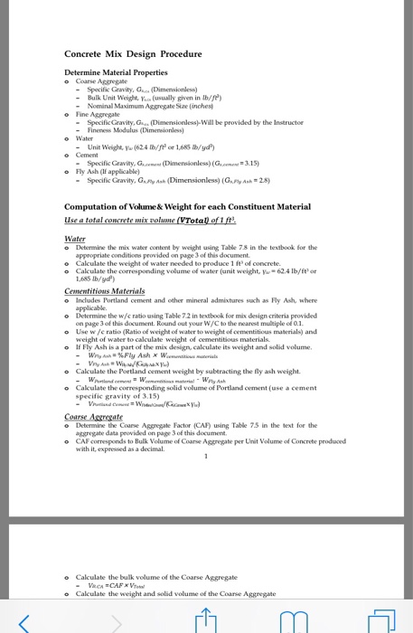 Solved Do a concrete mix design calculation using | Chegg.com