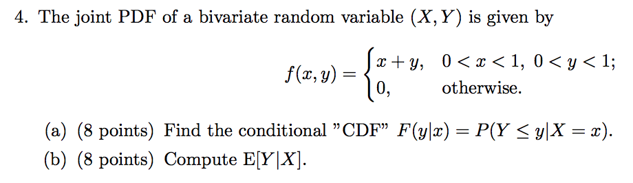 Solved 4. The joint PDF of a bivariate random variable (X,Y) | Chegg.com