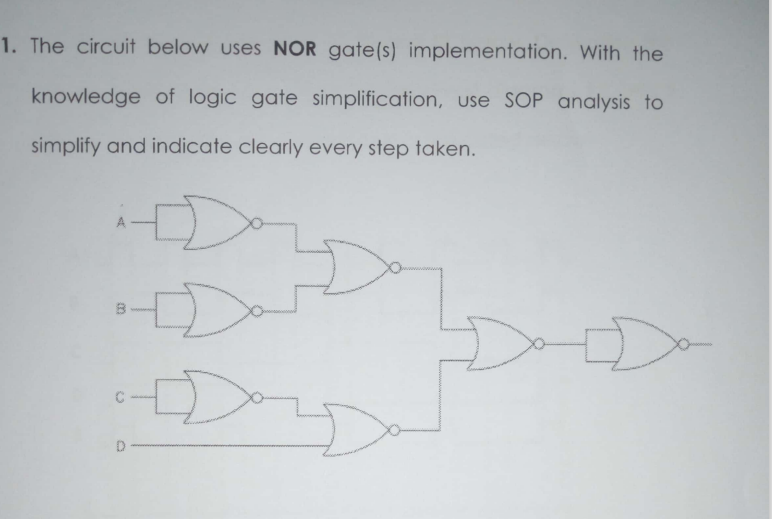Solved The circuit below uses NOR gate(s) implementation. | Chegg.com