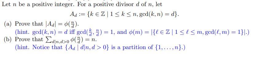 Solved Let n be a positive integer. For a positive divisor d | Chegg.com