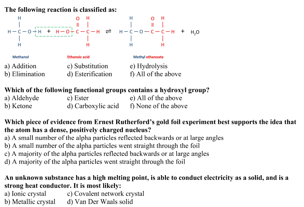 Solved The following reaction is classified as: Methanol a) | Chegg.com