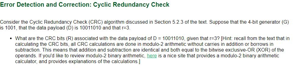 Solved Error Detection And Correction Cyclic Redundancy