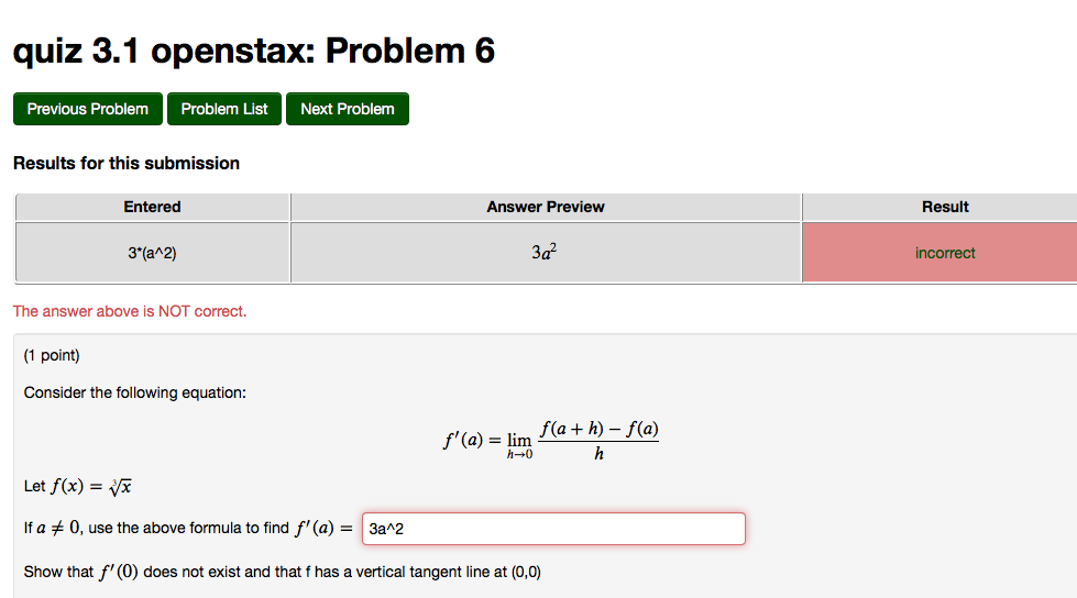 Solved quiz 3.1 openstax: Problem 6 Previous Problem Problem | Chegg.com