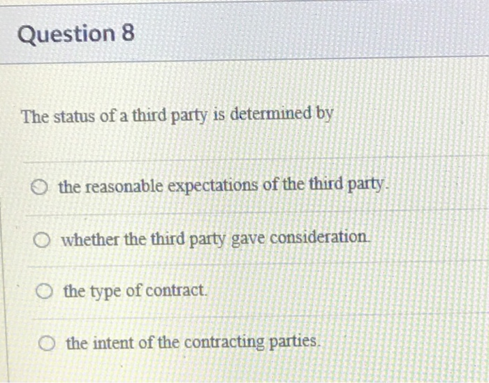Solved Question 8 The status of a third party is determined | Chegg.com