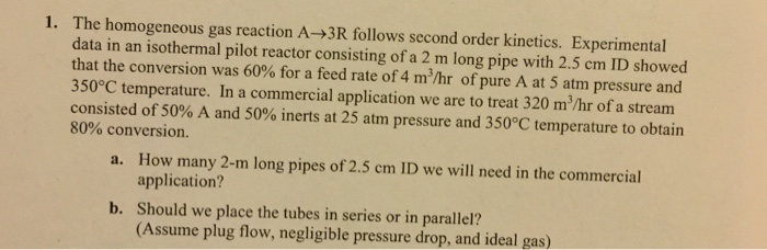 Solved The homogeneous gas reaction A→3R follows second | Chegg.com