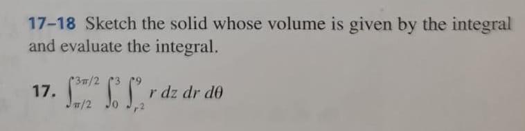 Solved 17-18 Sketch the solid whose volume is given by the | Chegg.com