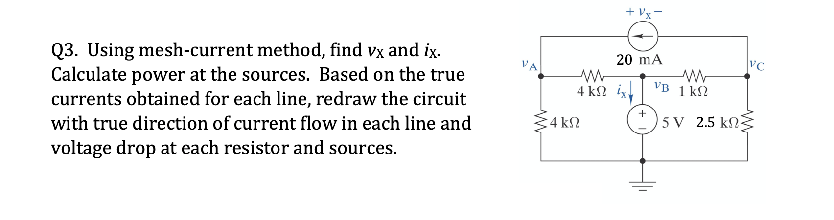 Solved + Vx- VA 20 mA IVC Q3. Using mesh-current method, | Chegg.com