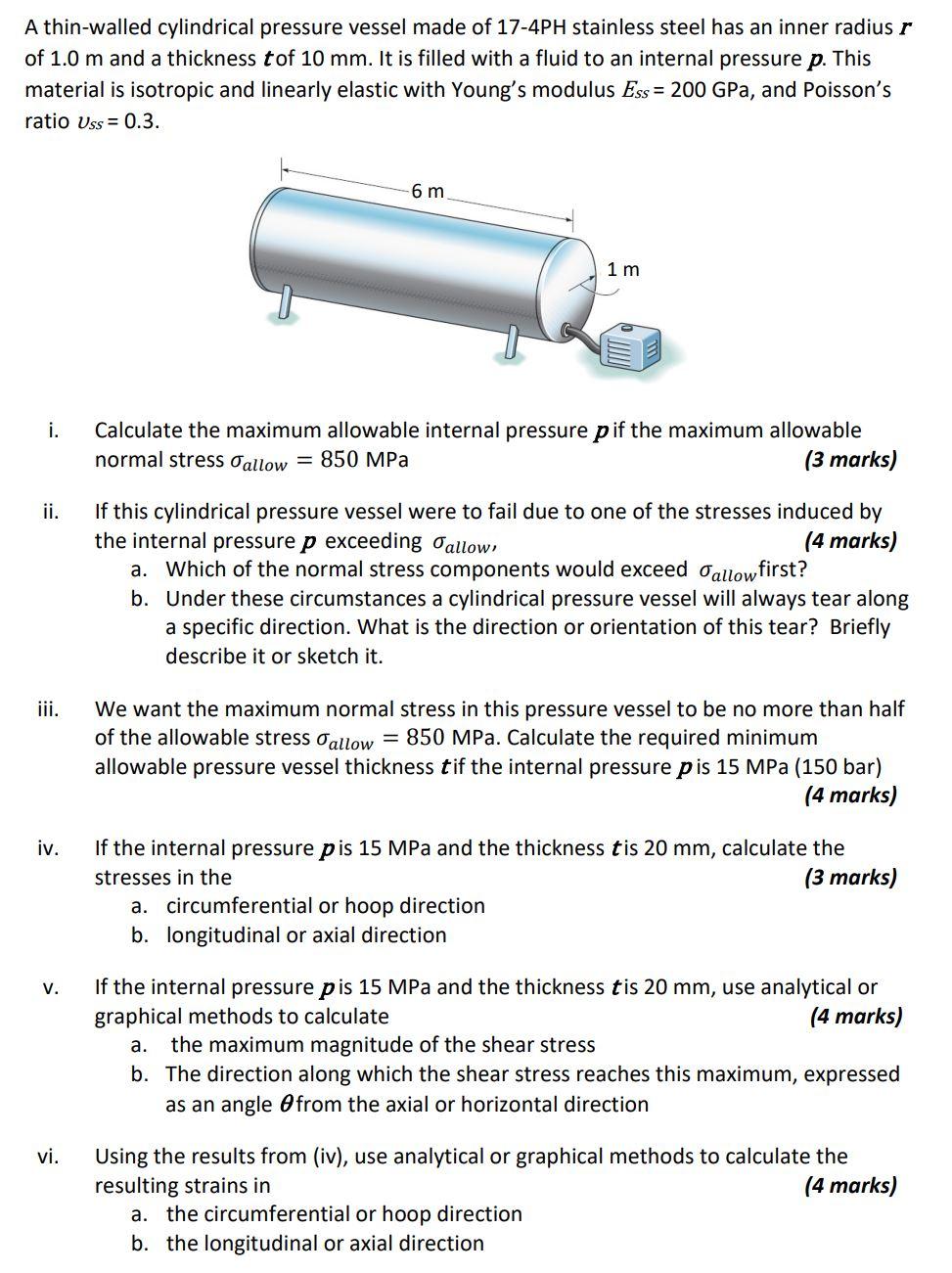 Solved A thin-walled cylindrical pressure vessel made of | Chegg.com Solved A thin-walled cylindrical pressure vessel made of | Chegg.com