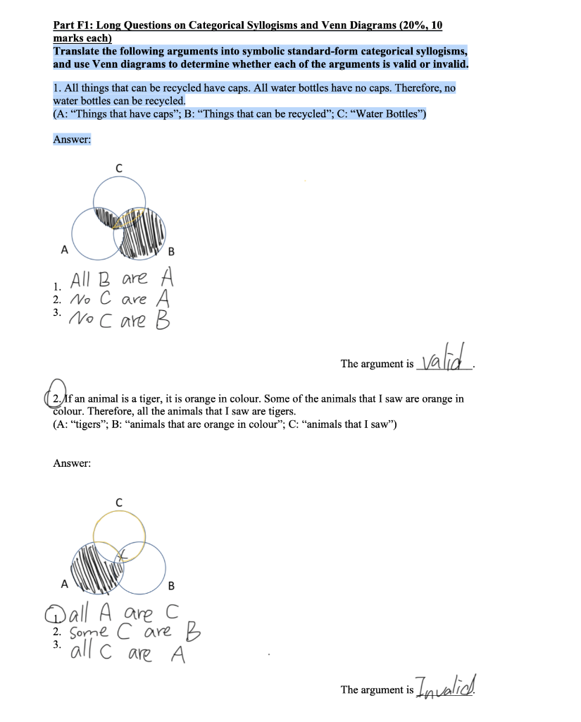 Solved Part F1: Long Questions on Categorical Syllogisms and | Chegg.com