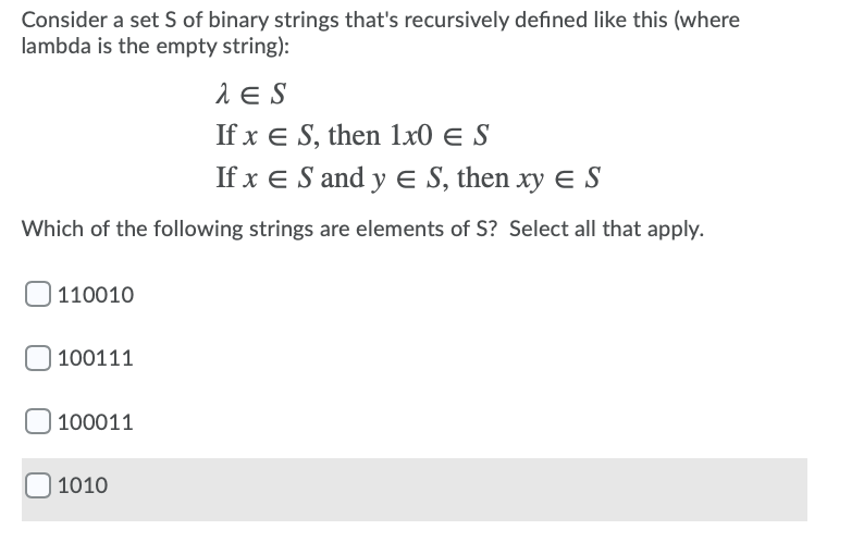 Solved Consider A Set Of Binary Strings Thats Recursively 7524