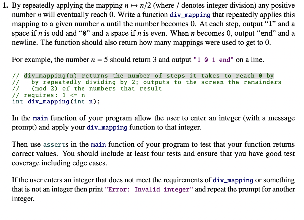 Solved By repeatedly applying the mapping n↦n/2 (where / | Chegg.com