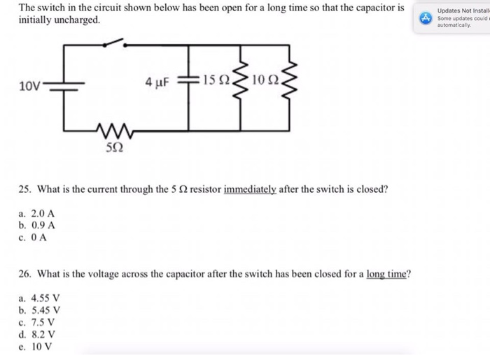 Solved The switch in the circuit shown below has been open | Chegg.com
