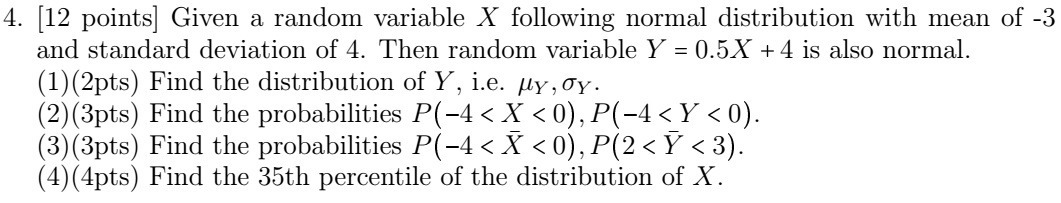 Solved 4. (12 points) Given a random variable X following | Chegg.com