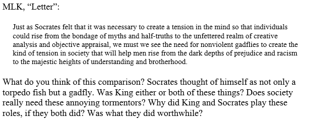 Solved MLK, "Letter": Just as Socrates felt that it was | Chegg.com