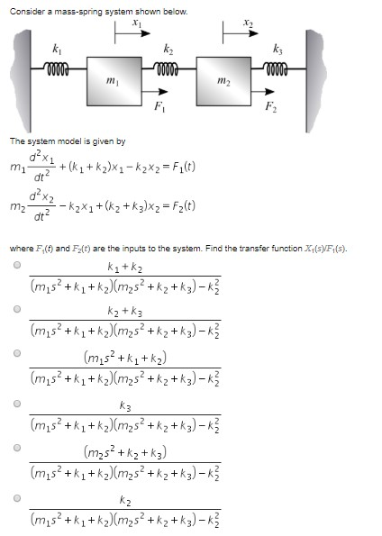 Solved Consider a mass-spring system shown below. H 2000 | Chegg.com