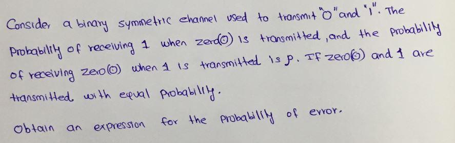 Solved Consider a binary symmetric channel used to transmit | Chegg.com
