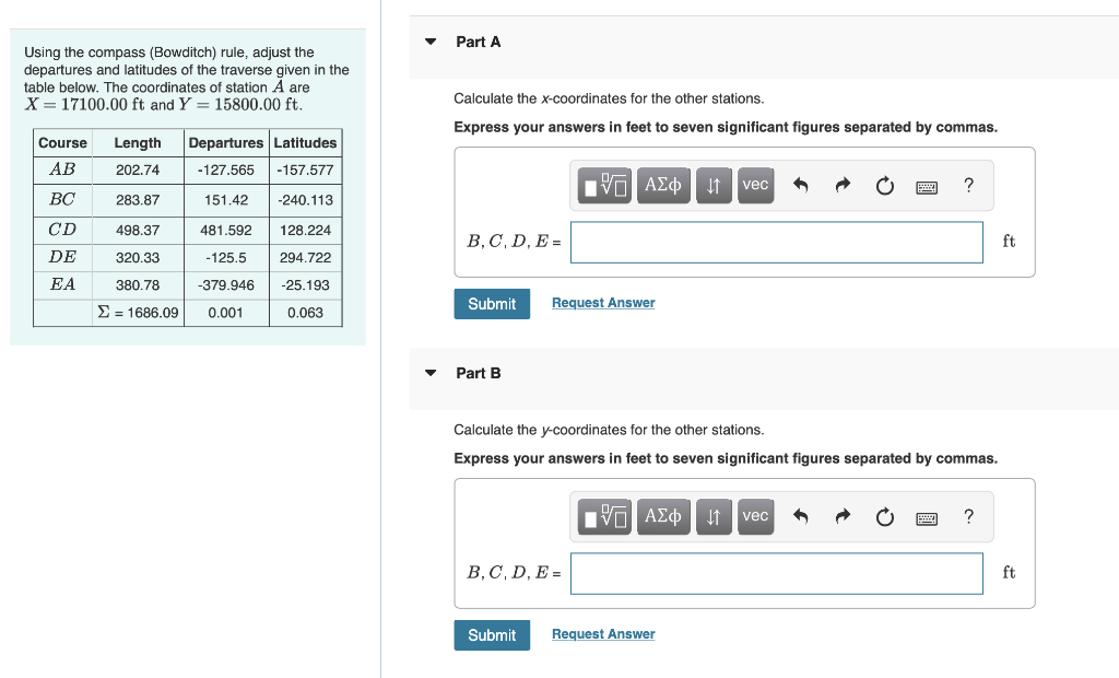 Solved Part A Using the compass (Bowditch) rule, adjust the | Chegg.com