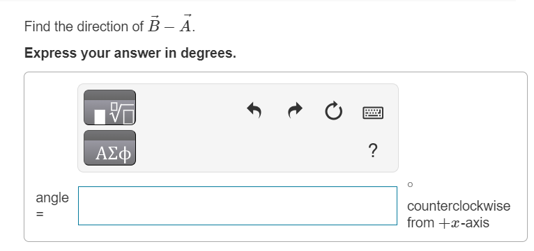 Solved 1 of 1Find the direction of B−A. Express your answer | Chegg.com
