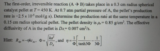 Solved The first-order, irreversible reaction (A B) takes | Chegg.com