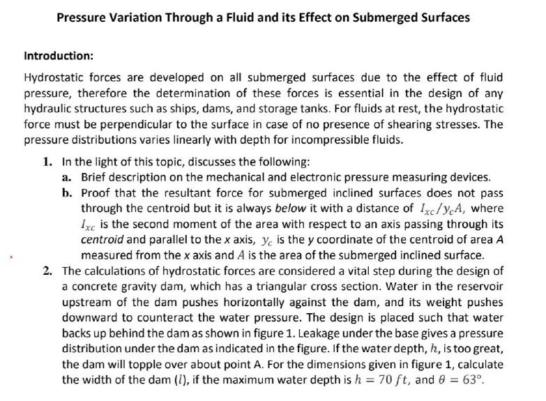 Pressure Variation Through a Fluid and its Effect on | Chegg.com