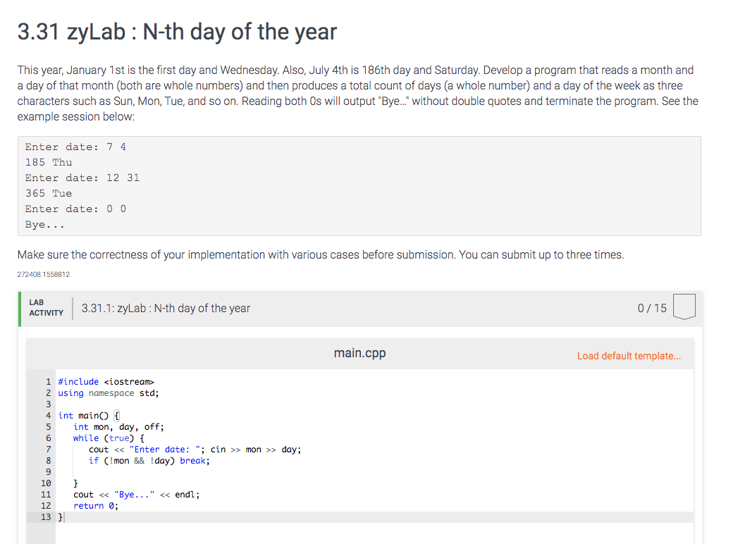 Solved 3.31 zyLab : N-th day of the year This year, January | Chegg.com